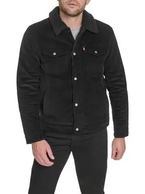 LEVI'S Corduroy Depot Jacket With Faux Shearling Lining - Black