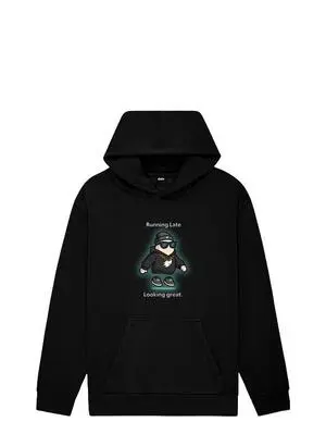 DALIX Midweight Pullover Hoodie With 'running Late Ghost' Design - Black