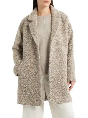 Eileen Fisher Alpaca And Wool Blend Faux Shearling Coat - Biscuit