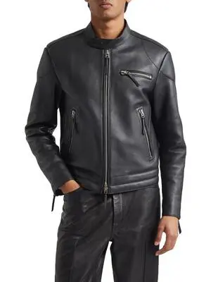 TOM FORD Grained Leather Biker Jacket - Black
