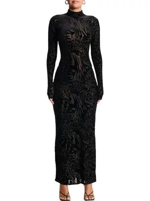 Naked Wardrobe Burnout Long Sleeve Maxi Dress - Black