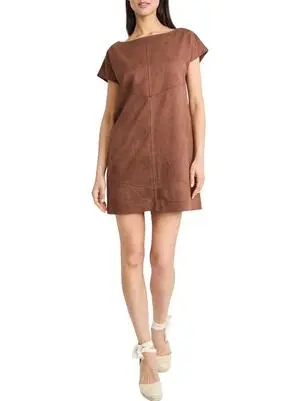 THE GOOD JOURNEY Faux Suede Mini Dress With Back Cutout - Downtown Brown