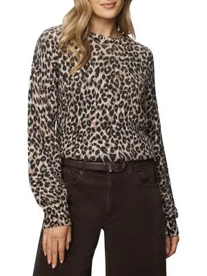 Splendid Delaney Leopard Print Crewneck Sweater - White Snow Leopard