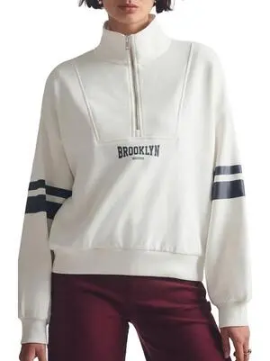 Brooklyn Industries Oversized Half-zip Cotton Sweatshirt - Antique White