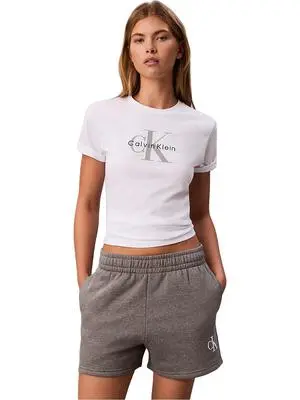 Calvin Klein Monogram Fleece Pull-on Shorts - Grey Heather
