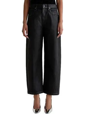 Ag Hattie Coated High-rise Crop Barrel Jeans - Super Black