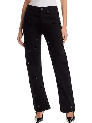 FRAME The Embellished Vertical High-rise Jeans - Black