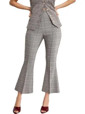 Good American Plaid Pull-on Kick Flare Pants - Green Plaid