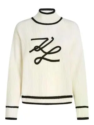 Karl Lagerfeld Logo-embroidered Ribbed Knit Sweater - White