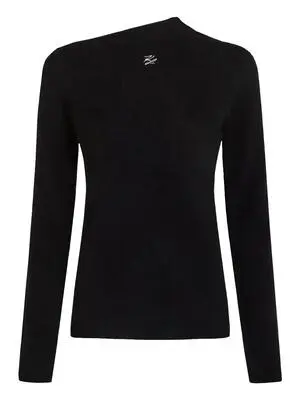 Karl Lagerfeld Asymmetric Neckline Cashmere Sweater - Black