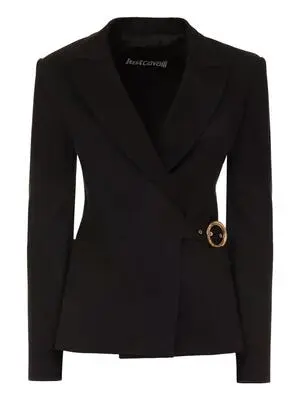 Just Cavalli Single-breasted Jacket With Belted Waist - Black