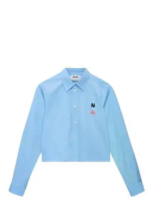 MSGM Rose-embroidered Cropped Shirt - Blue