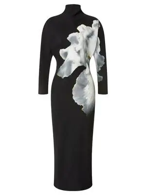 Alberta Ferretti Floral-print Turtleneck Dress - Black