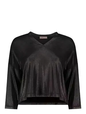 Herno Metallic V-neck Top - Black