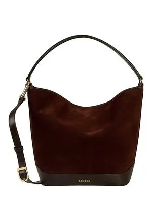 Sandro Tangoso Suede And Leather Bucket Bag - Mahogany