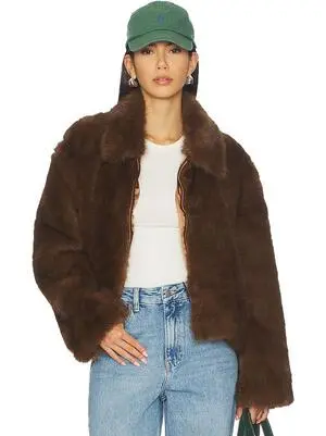 Bardot Sylvie Zip Faux Fur Jacket - Chocolate