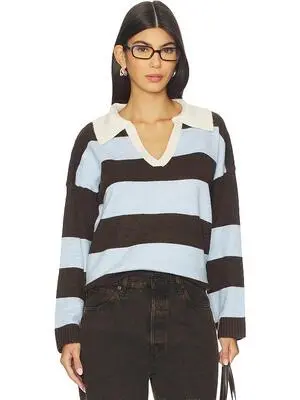 Central Park West Striped Rugby Sweater - Baby Blue & Chocolate