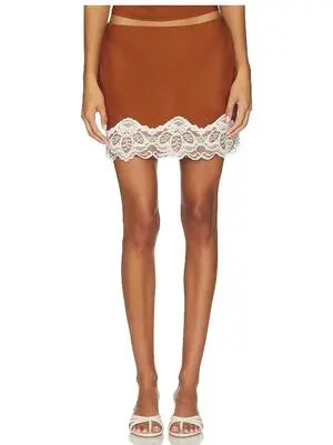 BELLA VENICE Slip Skirt With Lace Trim - Brown