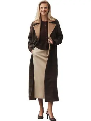Avec Les Filles Plaid Long Coat - Brown Pattern