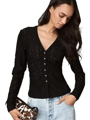 Maeve Textured Eyelet Top Black Onyx