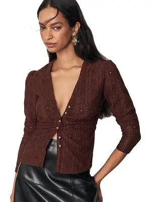 Maeve Textured Eyelet Top Cocoa Plum