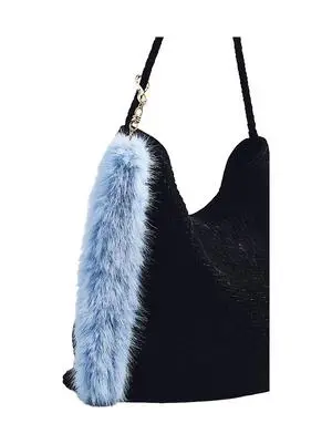 Anthropologie Faux-fur Beaded Bag Charm - Light Blue