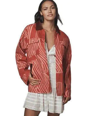 BEL KAZAN Printed Open-front Jacket - Red Pattern