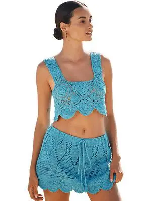 PQ Camila Crochet Mini Skirt - Ocean Blue