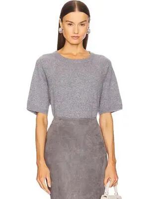 Sprwmn Short Sleeve Raglan Knit Top - Grey