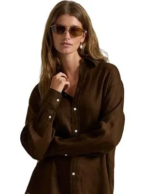 Ralph Lauren Oversized Fit Linen Shirt - Dark Brown
