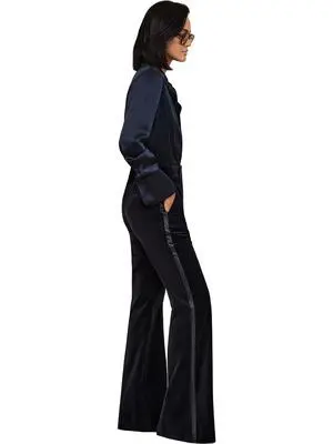 REISS Verda Velvet Satin-stripe Flared Trousers - Navy