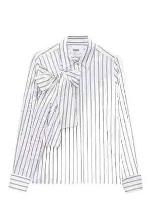MSGM Striped Bow-detail Shirt - White