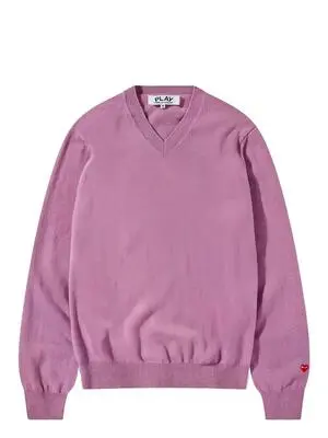 Play Comme Des Garcon V-neck Sweater With Logo Detail - Purple