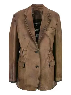 GOLDEN GOOSE Single-breasted Leather Jacket - Brown