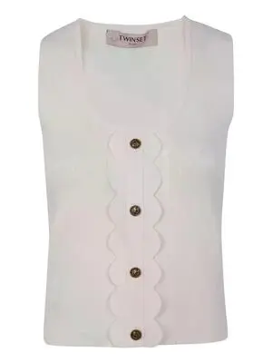 TWINSET Scalloped-detail Ribbed Top - White