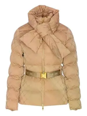 Elisabetta Franchi Quilted Belted Down Jacket - Neutrals