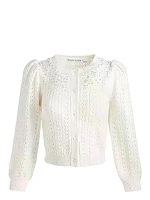 Alice + Olivia Doris Puff-sleeved Embellished Cardigan - Neutrals
