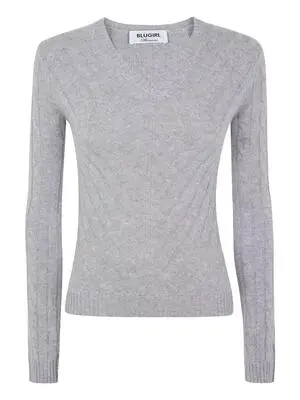 BLUGIRL Knitted V-neck Sweater - Grey