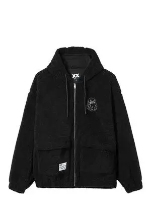 FINGERCROXX Embroidered Fleece Hooded Jacket - Black