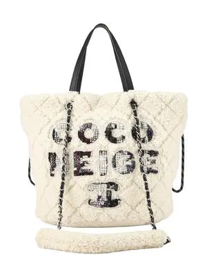 Chanel Shearling 'coco Neige' Tote - White