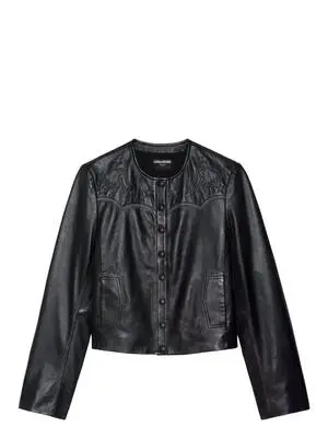 Zadig&Voltaire Embroidered Leather Jacket - Black