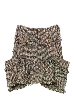 Sacai Fringed Tweed Skirt - Brown
