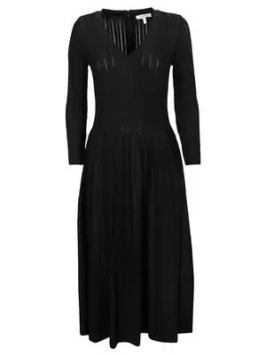 CASASOLA Ribbed V-neck Dress - Black