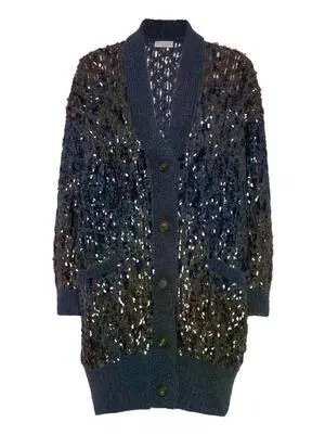 Brunello Cucinelli Sequin-embellished Wool-mohair Cardigan - Blue