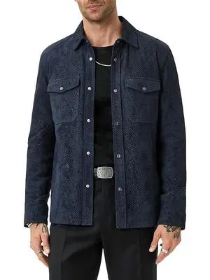 John Varvatos Jonah Herringbone Suede Shirt - Navy
