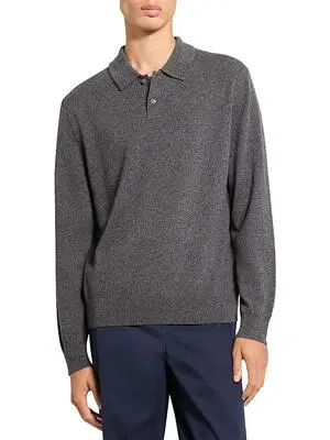 Theory Goris Cashmere Long Sleeve Polo Sweater - Charcoal Melange