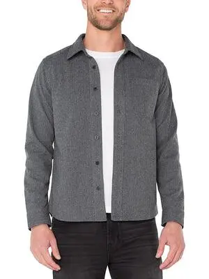 LIVERPOOL Knit Button Down Shirt - Gray Herringbone