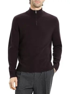 Theory Hilles Cashmere Quarter Zip Sweater - Deep Eggplant