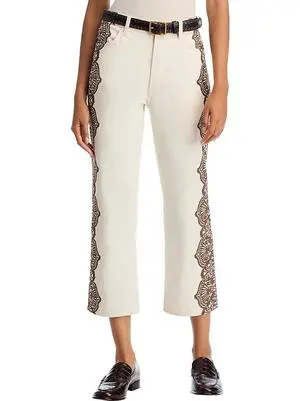 The Great. The Lace Print Wayn High-rise Cropped Jeans - Cream With Brown