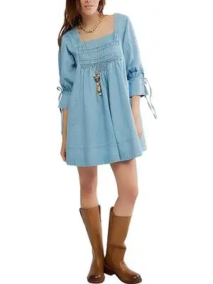 Free People Sonora Denim Mini Dress - Cornflower